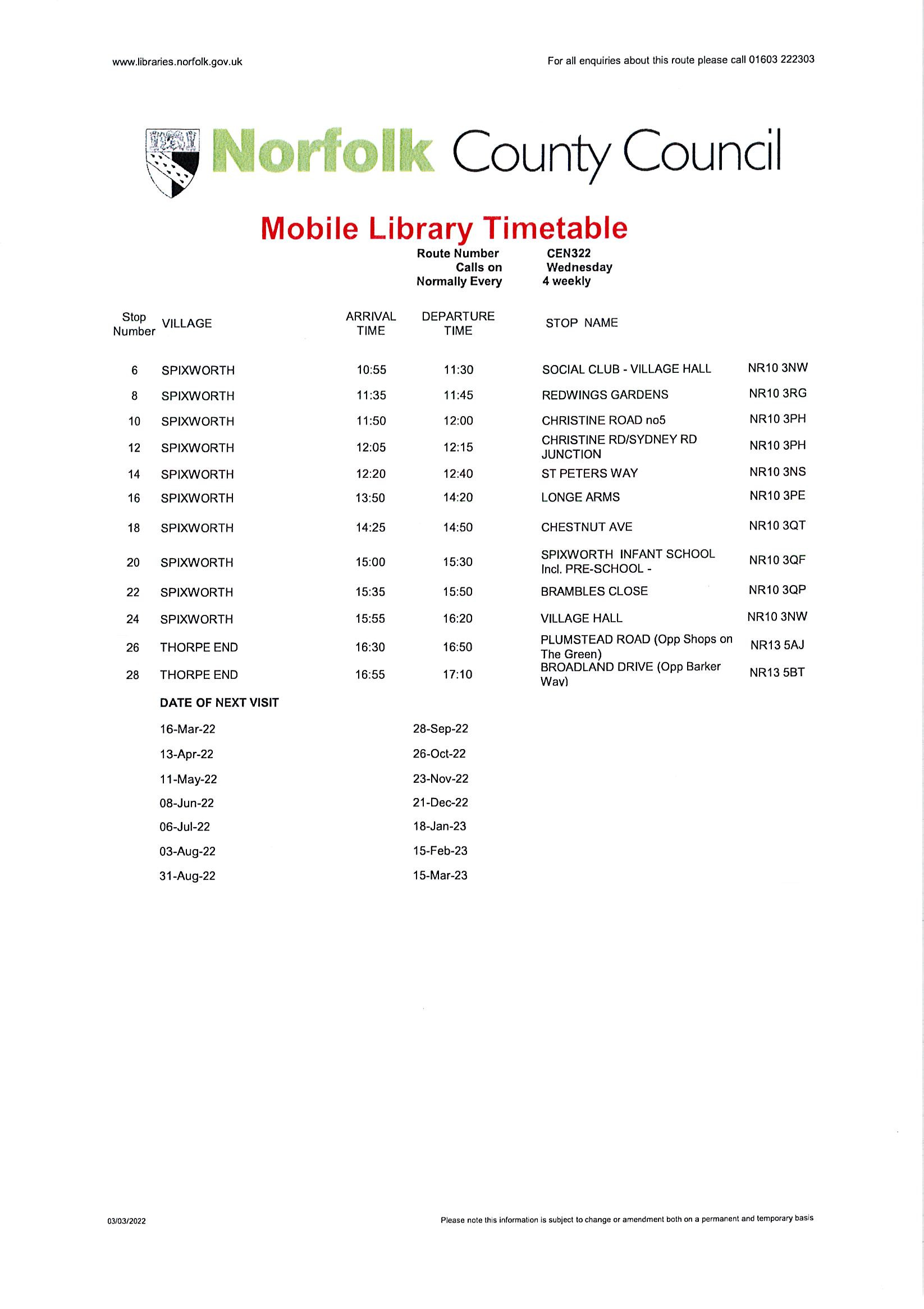 SPIXWORTH MOBILE LIBRARY TIMETABLE | XXX PC v4